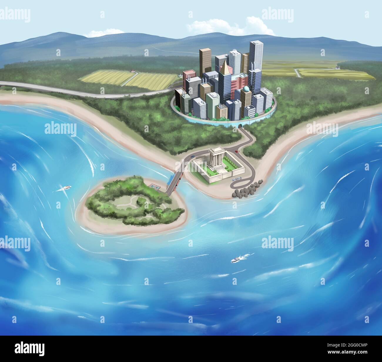 Illustration showing a conceptual city that has relocated in response ...