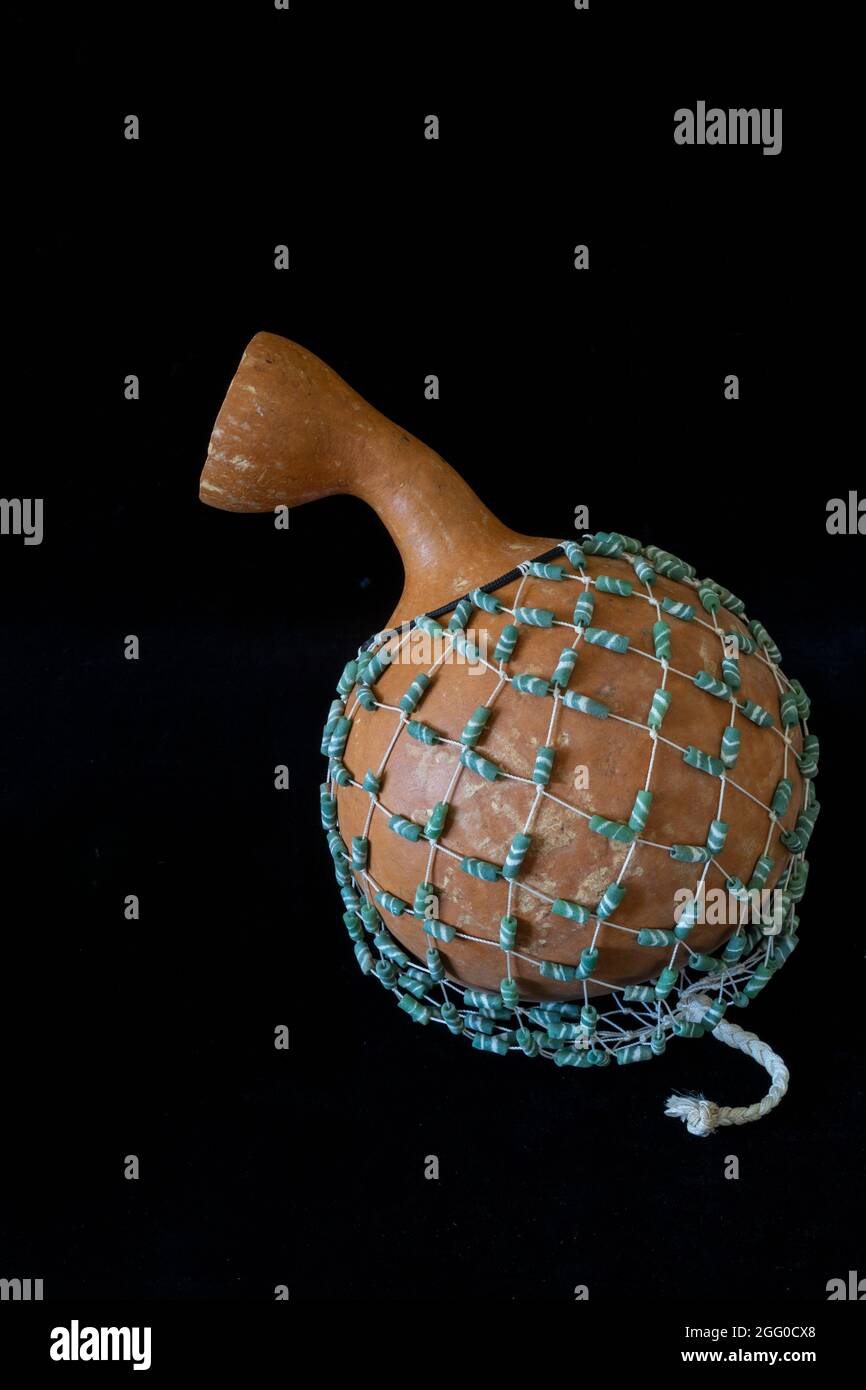 African Musical Percussion Instrument, Gourd with Beads. Niamey, Niger ...