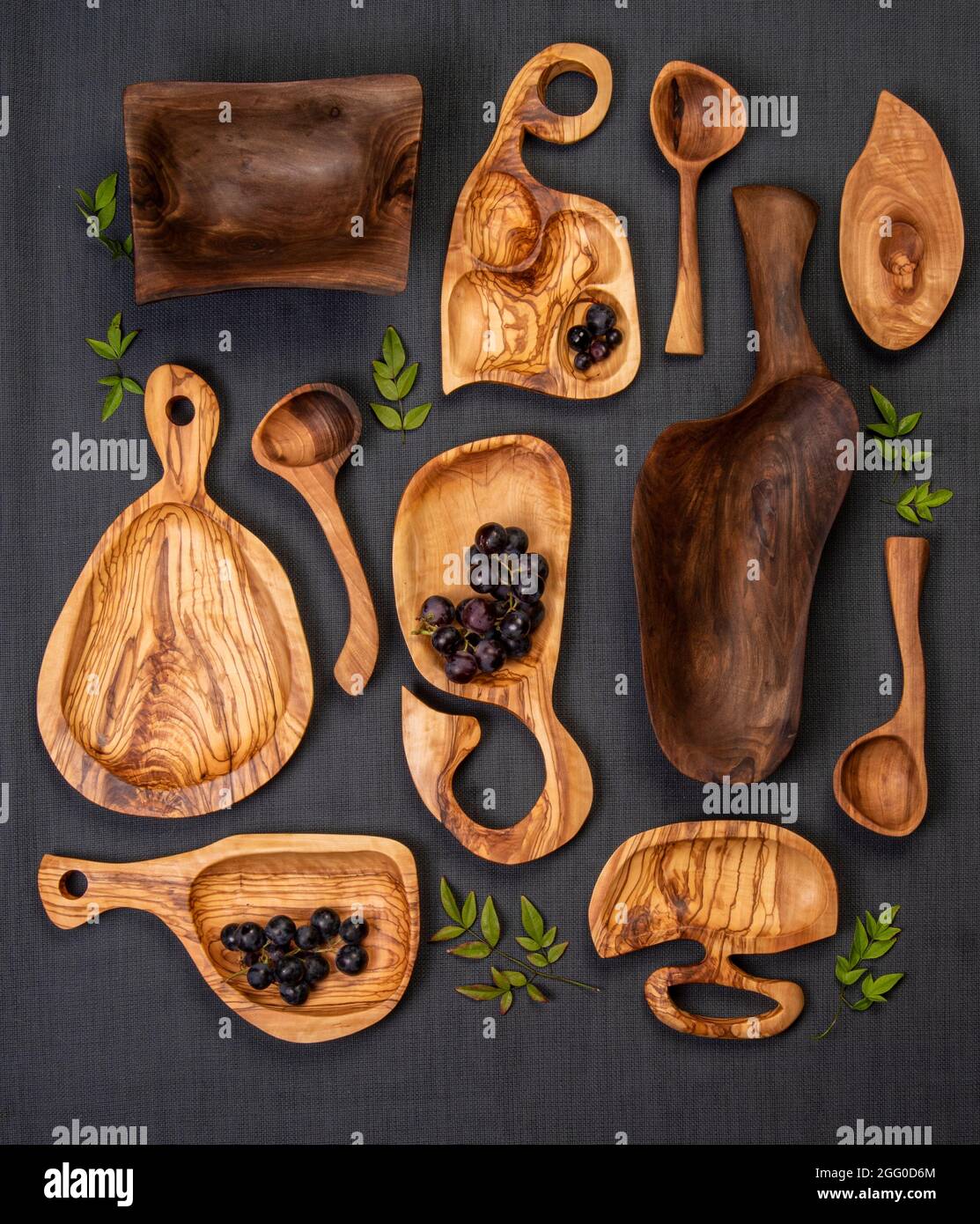 handmade wooden kitchen tools and boards Stock Photo - Alamy