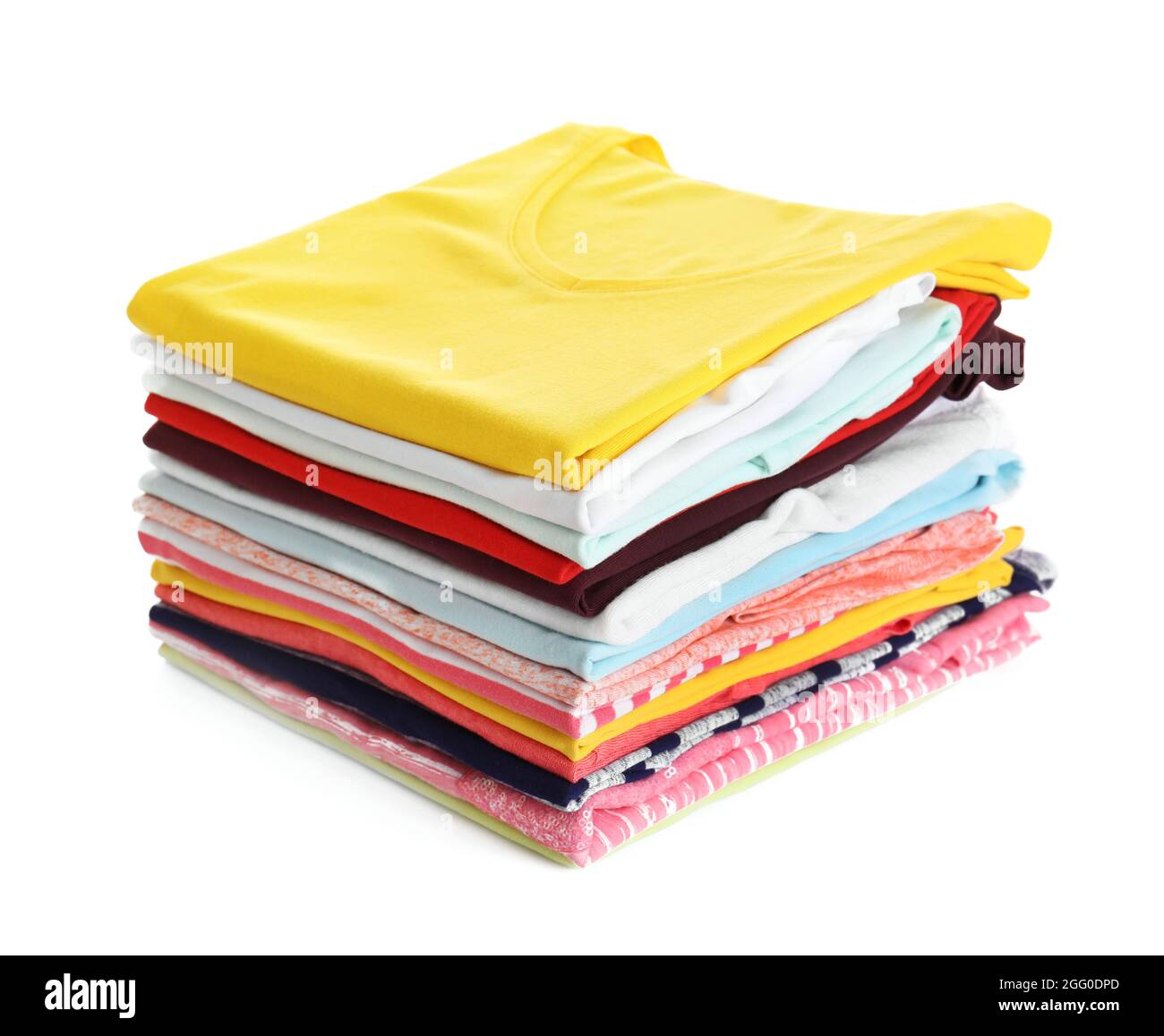 Stack of colorful clothes on white background, closeup Stock Photo - Alamy