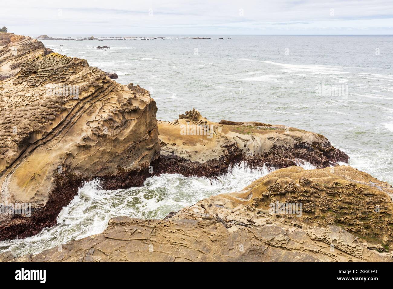 Shore Acres State Park, Oregon, USA. Surf and cliffs on the Oregon ...