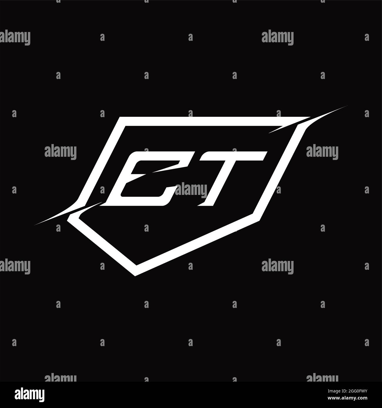 ET Logo monogram letter with shield and slice style blackground design ...