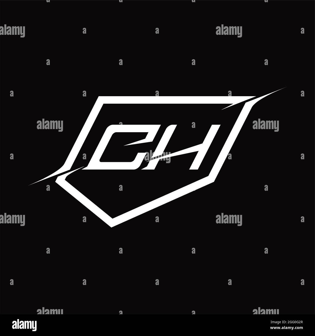 CH Logo monogram letter with shield and slice style blackground design ...