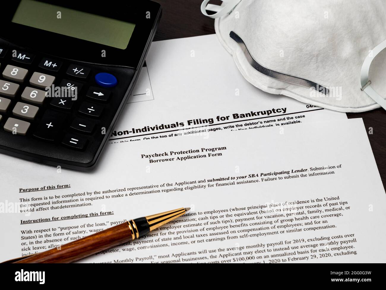 Paycheck protection program application and bankruptcy form with N95 ...