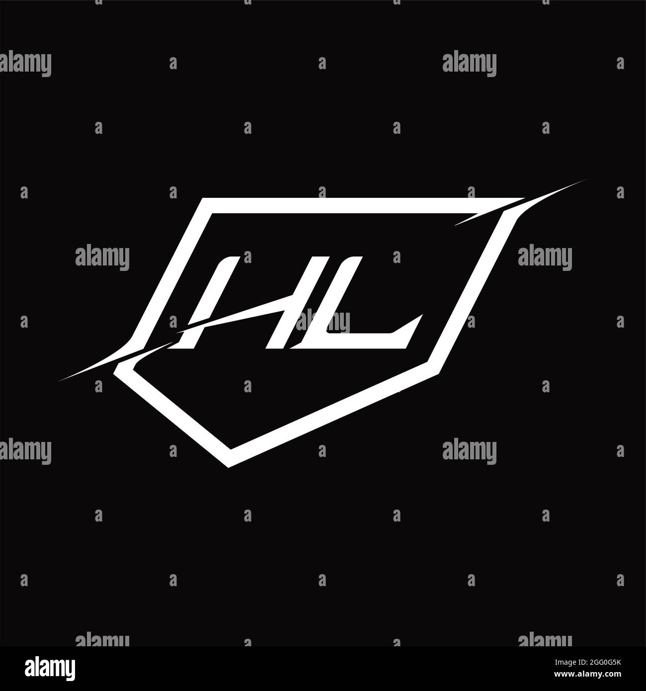 HL Logo monogram letter with shield and slice style blackground design ...