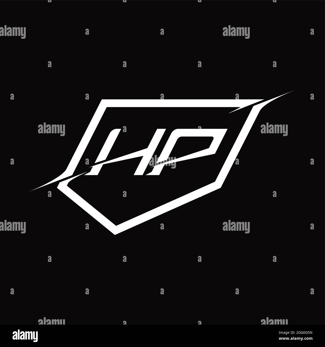 HP Logo monogram letter with shield and slice style blackground design ...