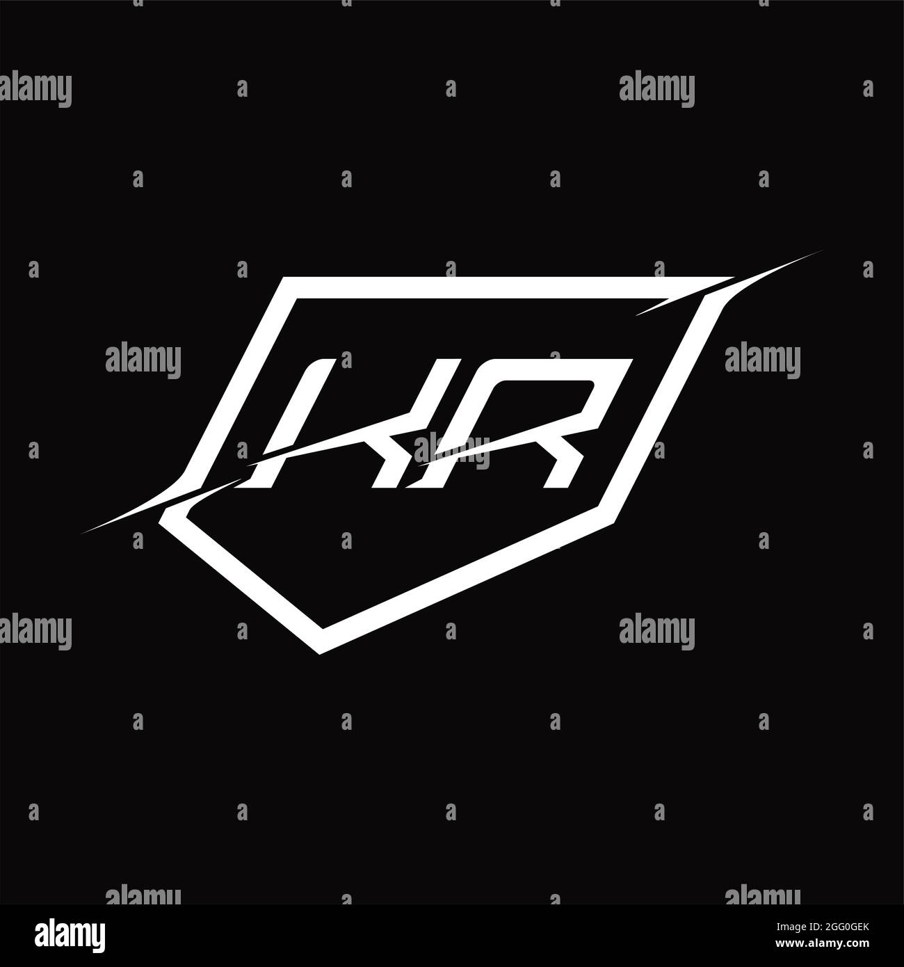 KR Logo monogram letter with shield and slice style blackground design ...