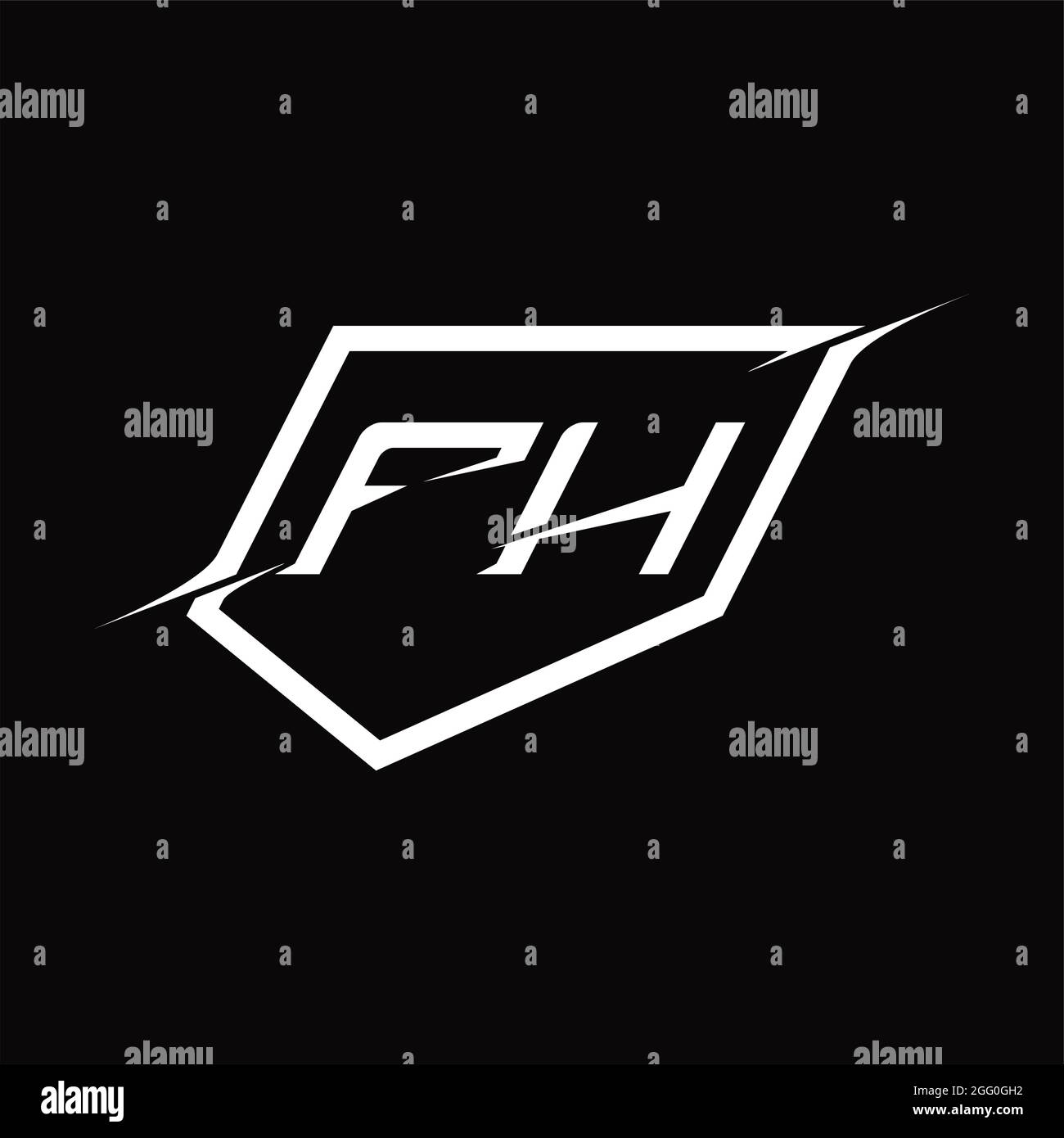 FH Logo monogram letter with shield and slice style blackground design ...