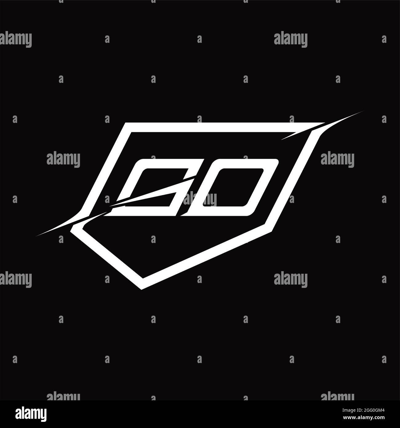 GO Logo monogram letter with shield and slice style blackground design ...