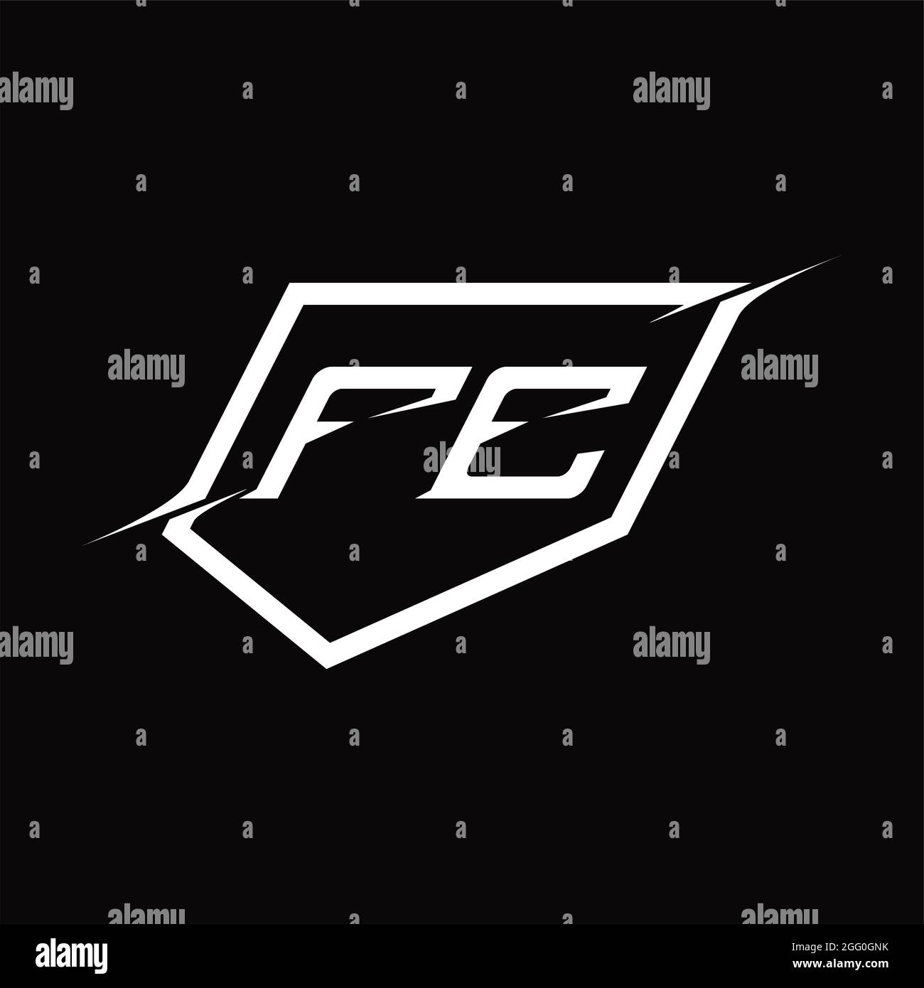 FE Logo monogram letter with shield and slice style blackground design ...