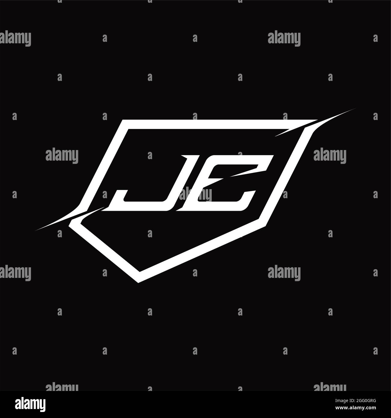 JE Logo monogram letter with shield and slice style blackground design ...