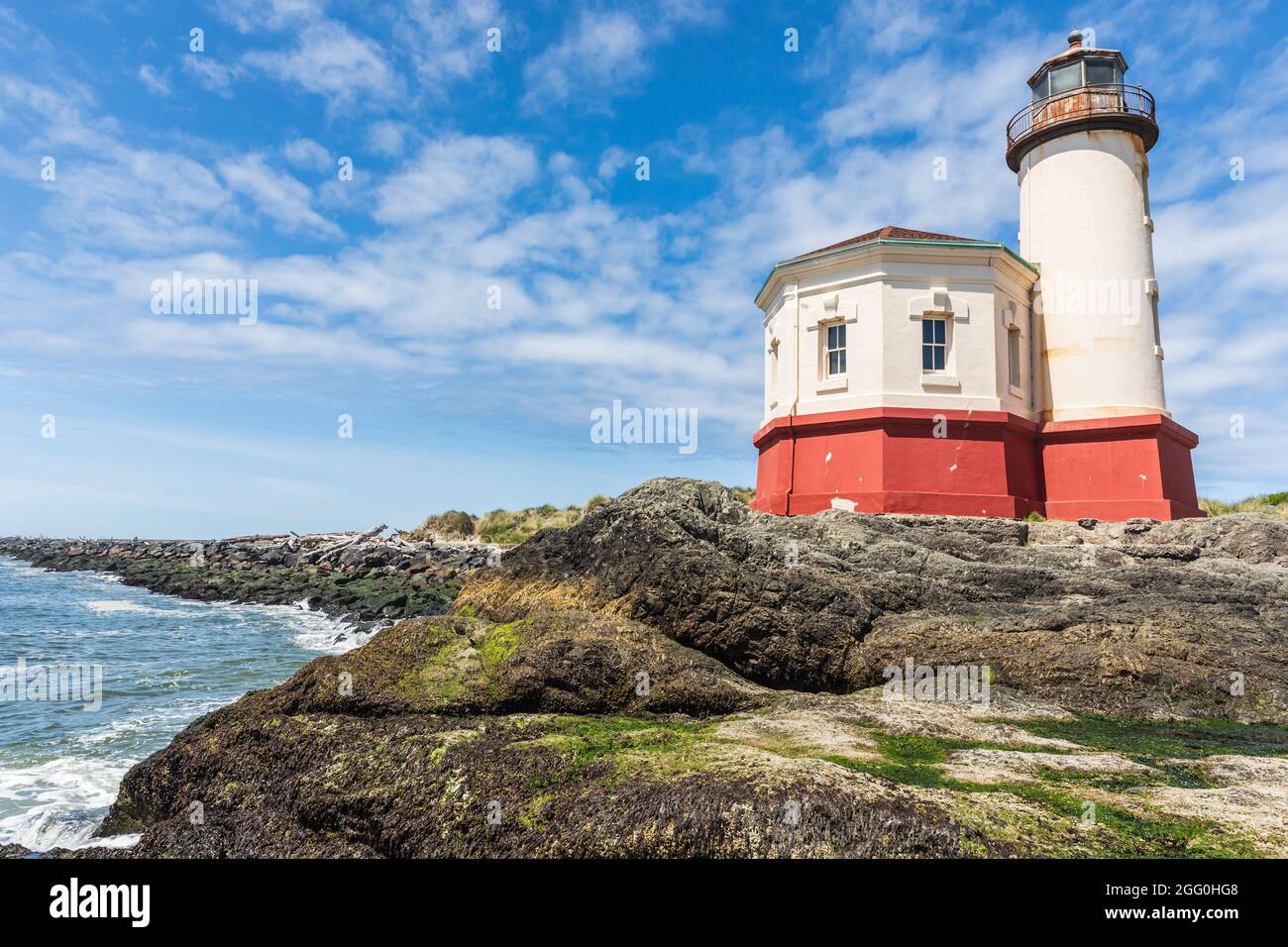 Bandon, Oregon, USA. The Coquille River Lighthouse on the Oregon coast ...