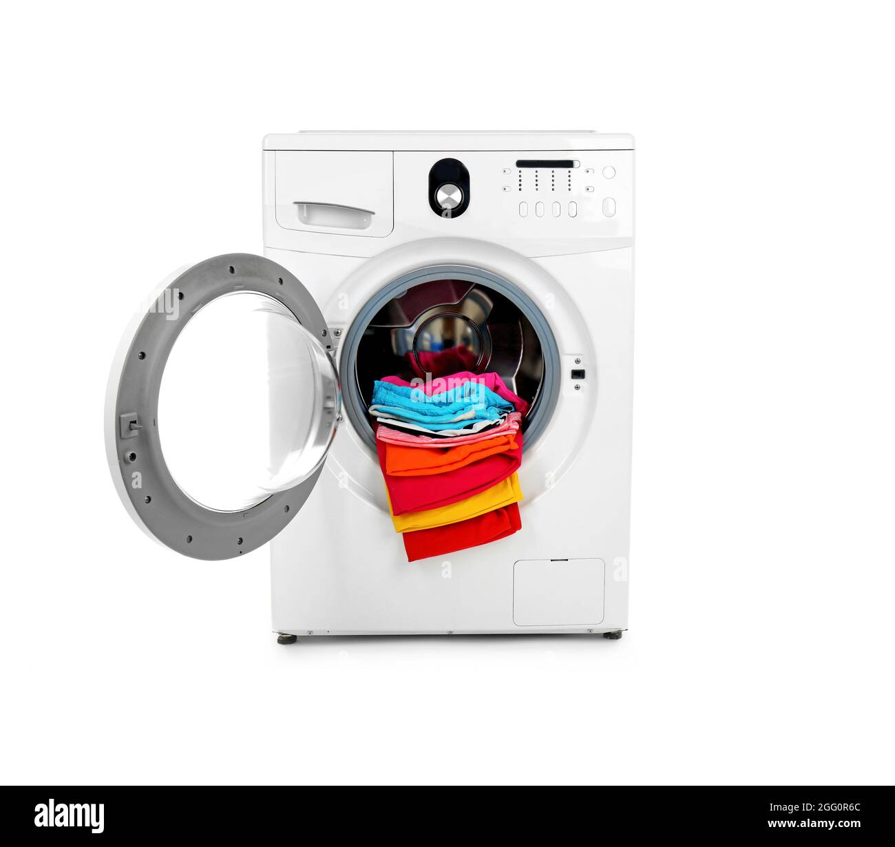 Clothes in washing machine on white background Stock Photo - Alamy