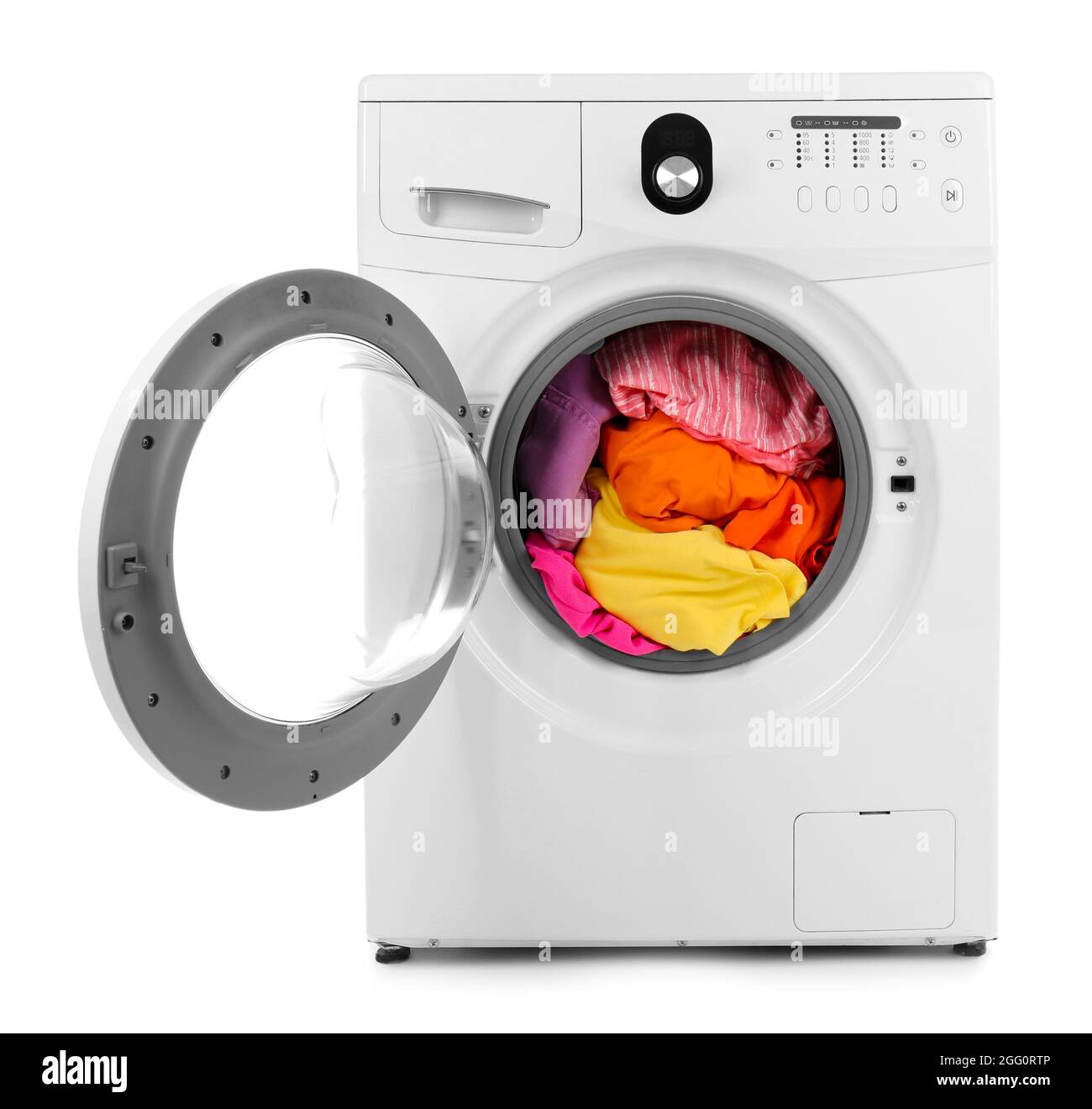 Clothes in washing machine on white background Stock Photo - Alamy