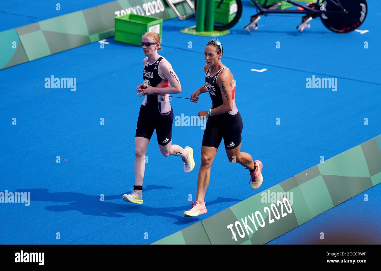 Great Britain's Alison Peasgood (left) and guide Nikki Bartlett compete ...