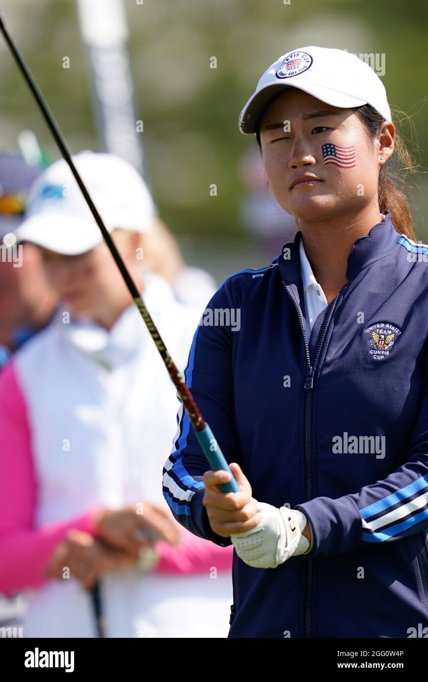 Team USA's Gina Kim lines up a drive during the 2021 Curtis Cup Day 2 ...