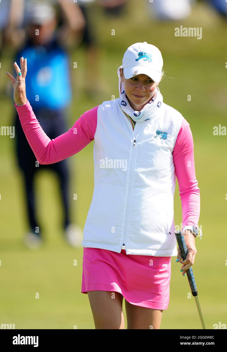 Team GB&I's Annabell Fuller celebrates holing a put during the 2021 ...