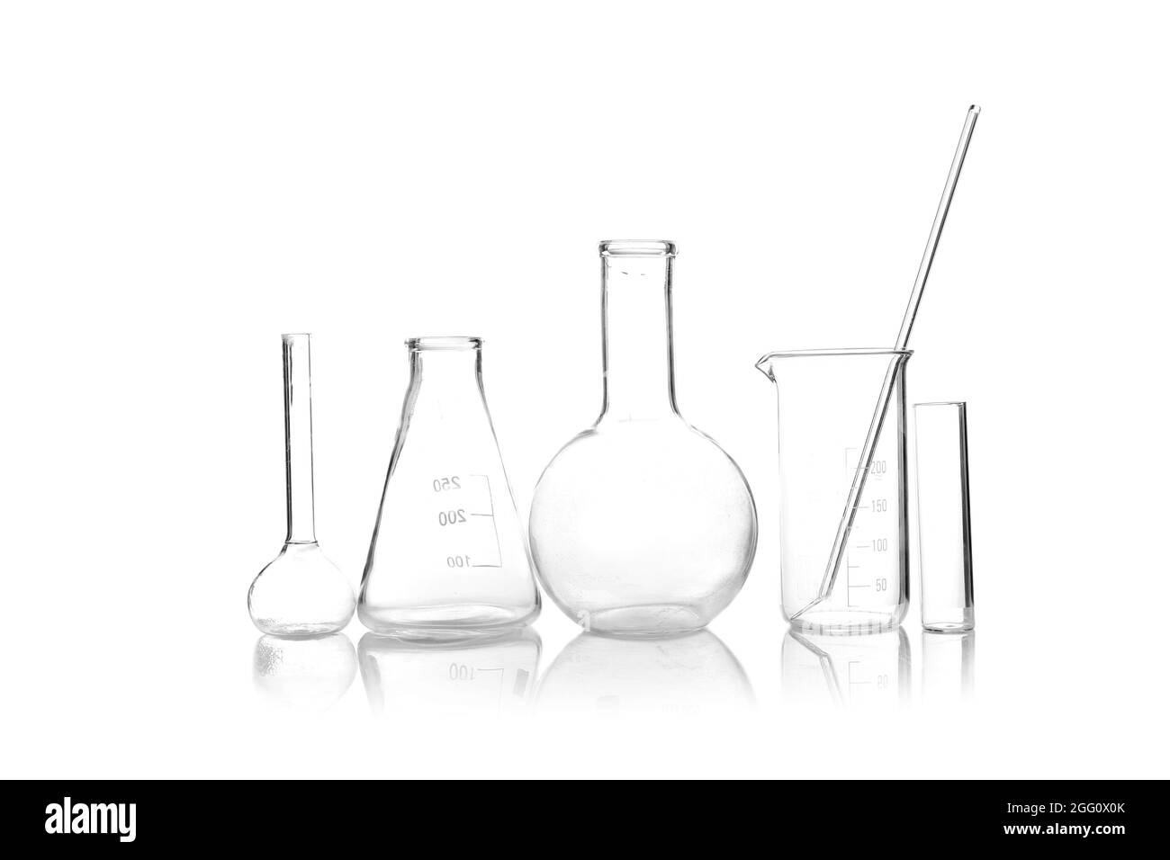 Clean laboratory glassware on white background Stock Photo - Alamy