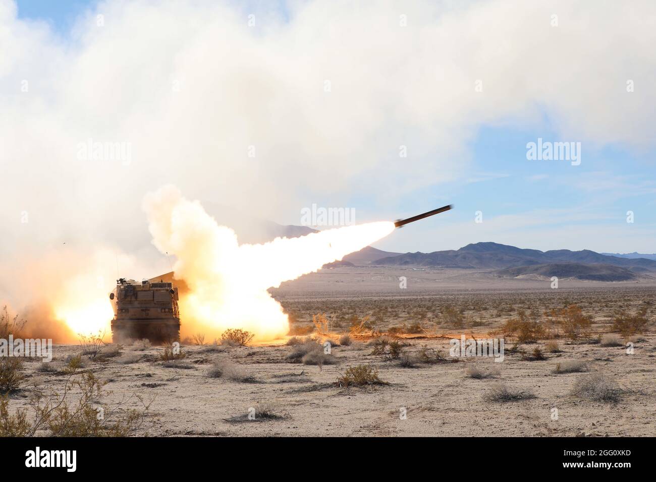 A U.S. Army M270 Multiple Launch Rocket System assigned to Bravo ...