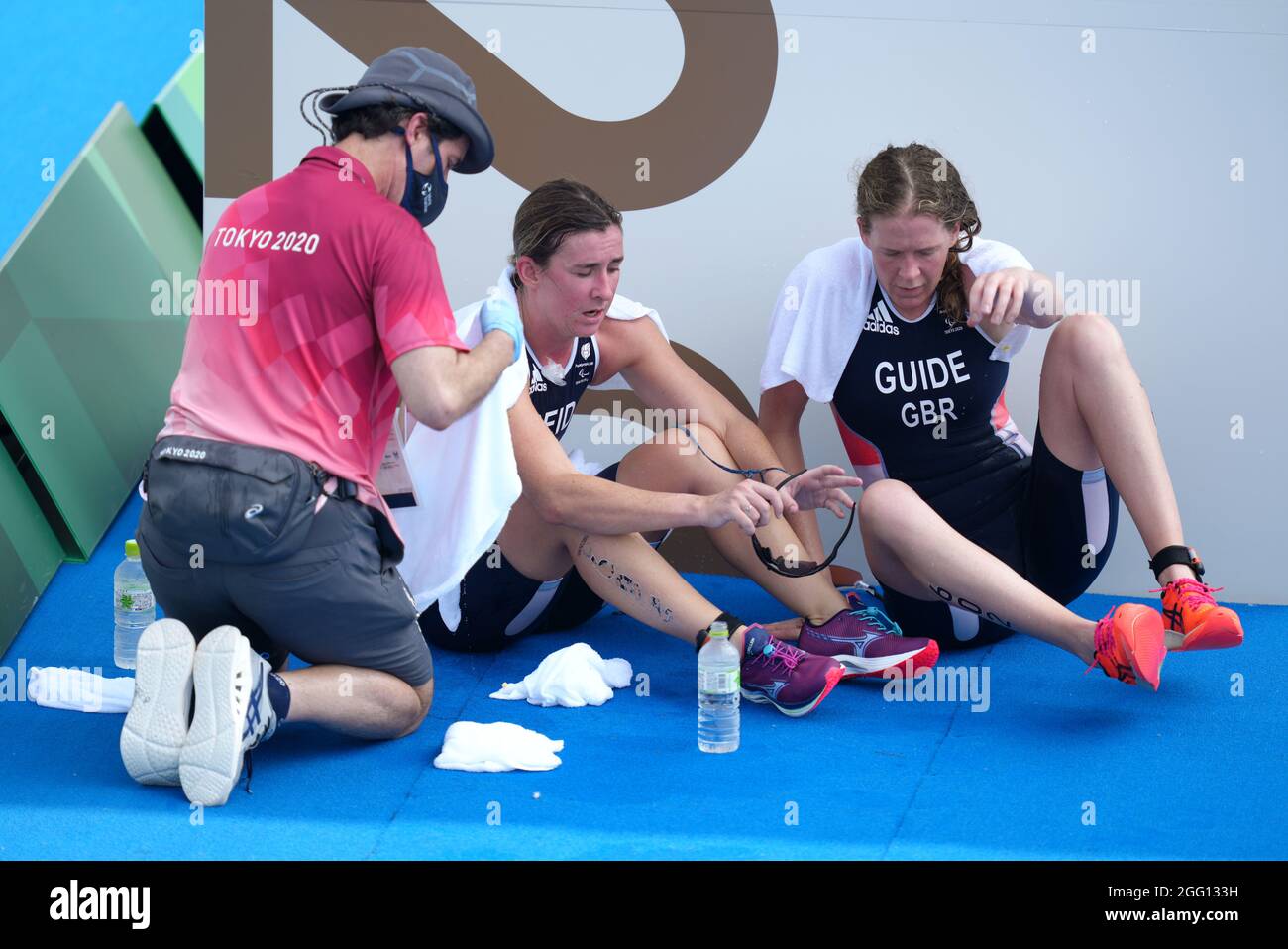 Great Britain's Melissa Reid and guide Hazel Macleod rest after ...