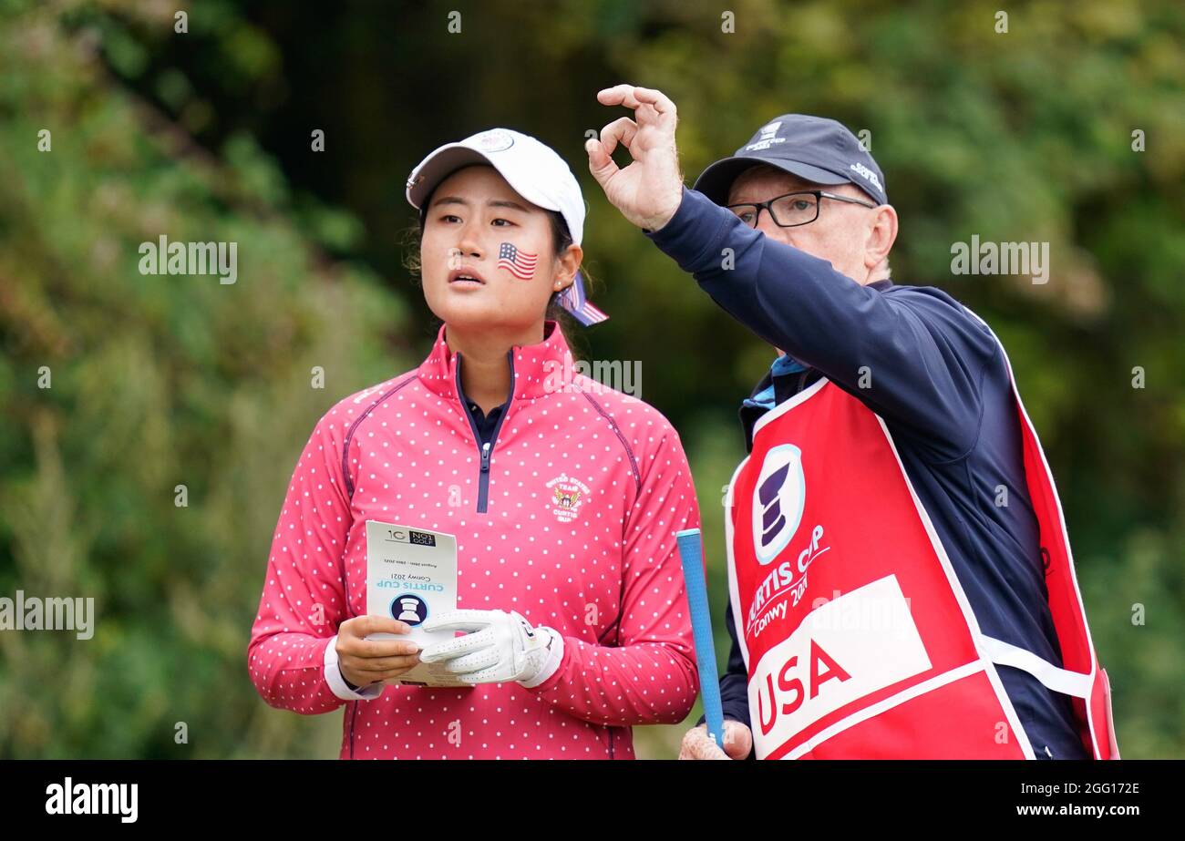 Team USA's Gina Kim and her caddie pick. A target to aim for on the 6th ...