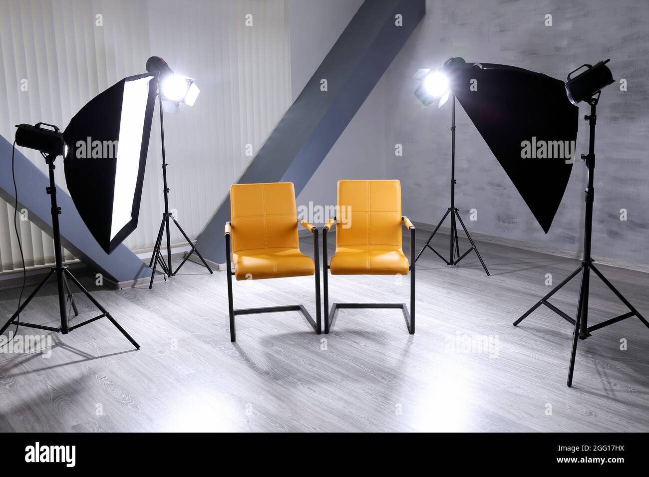 Photo studio with modern interior and lighting equipment Stock Photo ...