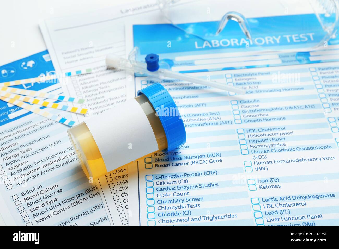 Items for laboratory analysis on test forms Stock Photo - Alamy