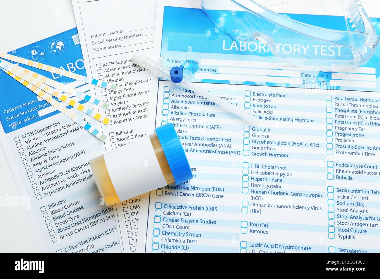 Items for laboratory analysis on test forms Stock Photo - Alamy