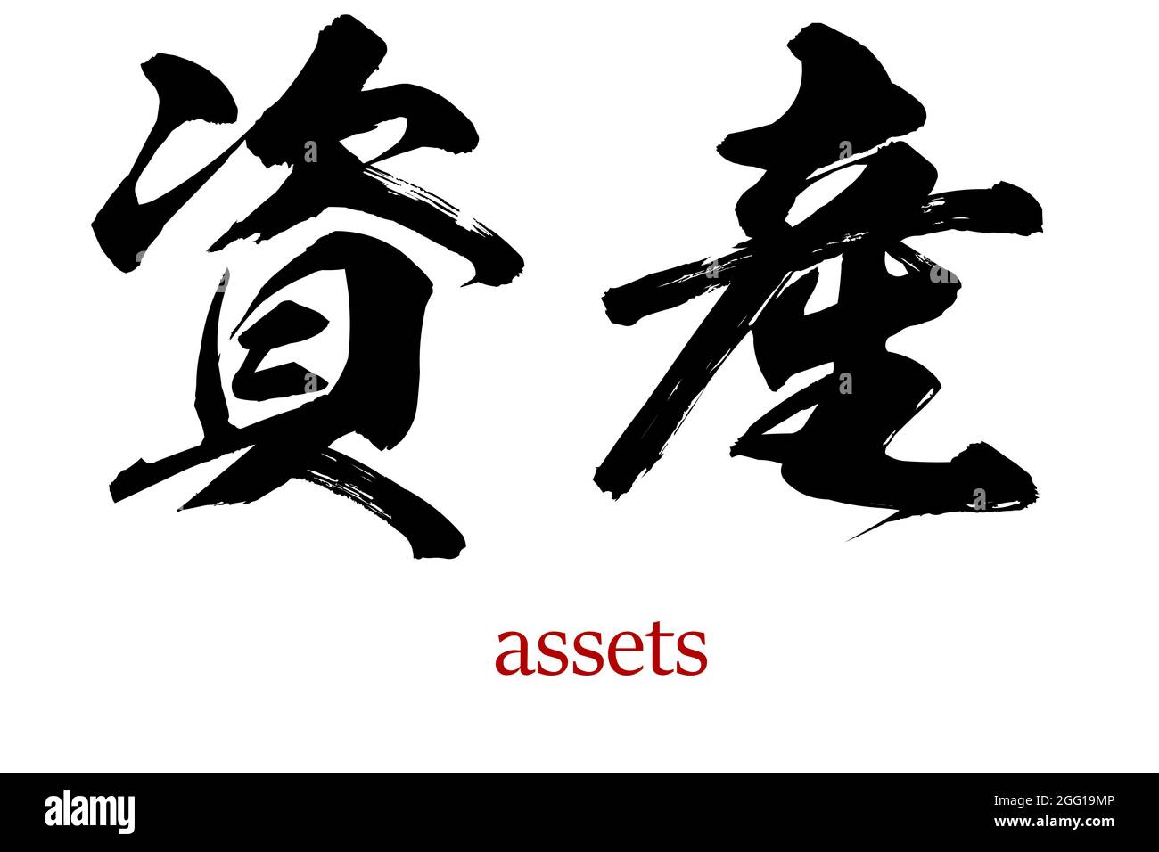 Calligraphy word of assets in white background. Japanese word. 3D ...