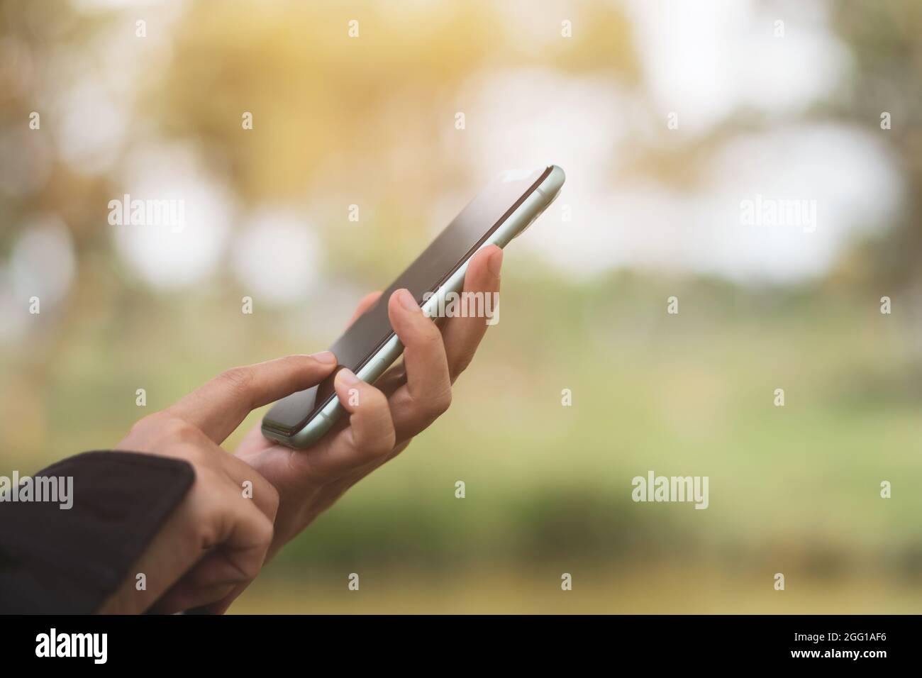 Woman hand using smartphone to do work business, social network ...