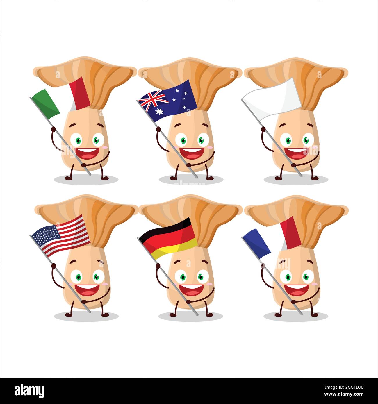 Lactarius Cartoon Character Bring The Flags Of Various Countries