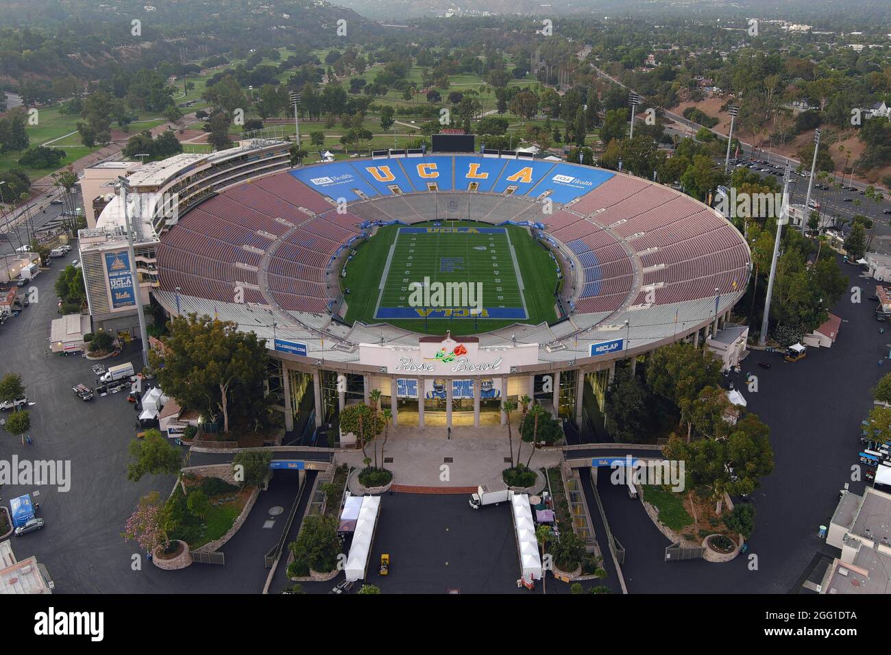 An aerial view of the Rose Bowl, Friday, Aug. 27, 2021, in Pasadena ...