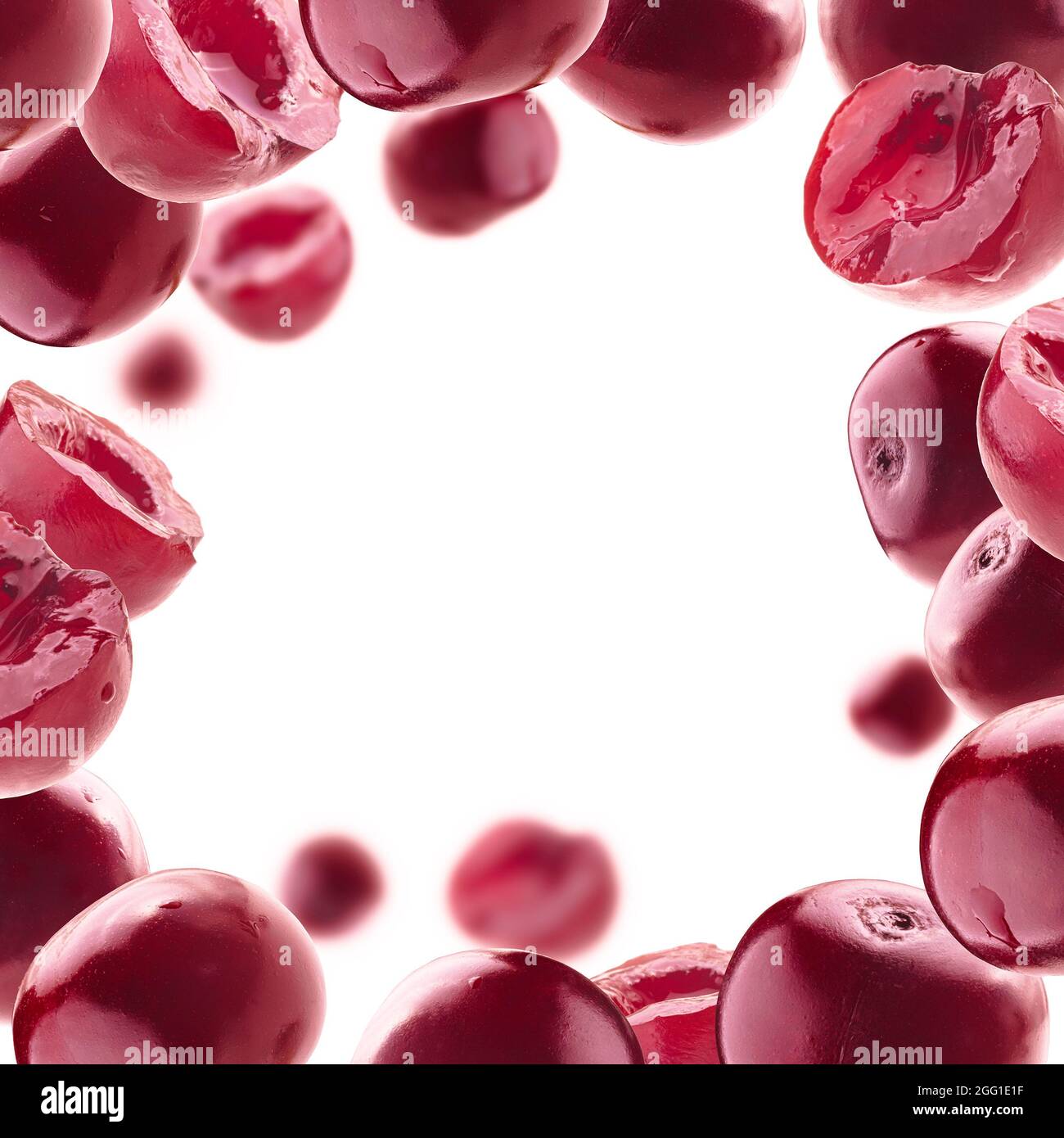 Lots of cherry in the shape of a frame. Isolated on a white background ...