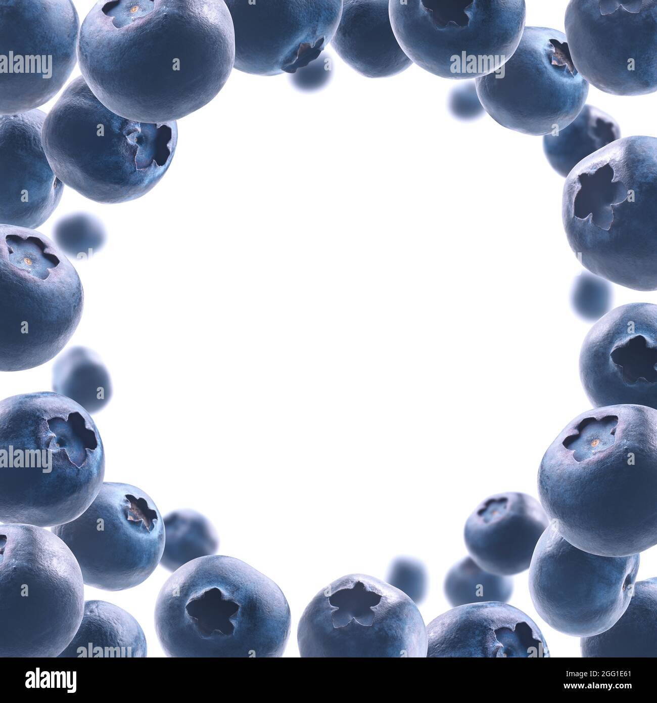Lots of blueberries in the shape of a frame. Isolated on a white ...