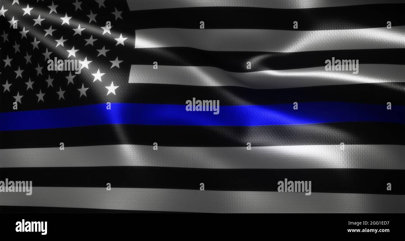 Thin Blue Line Flag, United States of America flag with waving folds ...