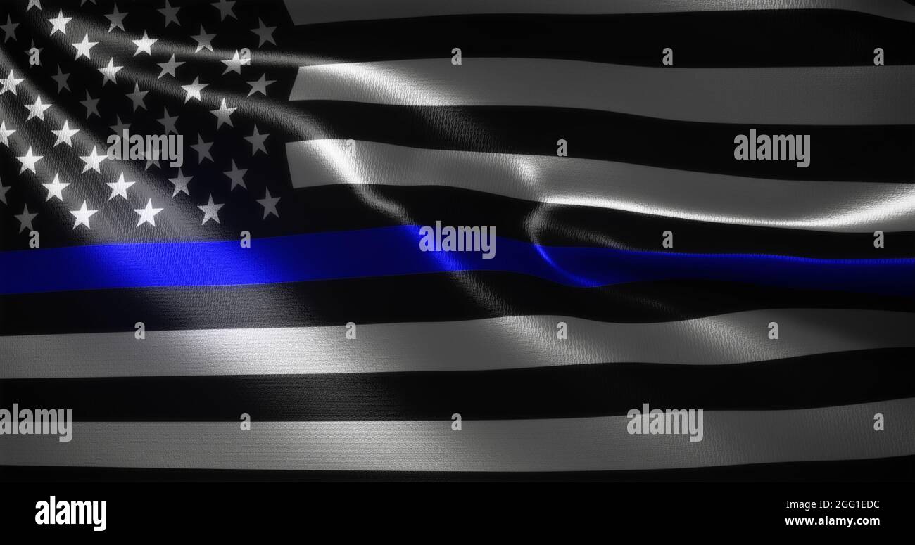 Thin Blue Line Flag, United States of America flag with waving folds ...