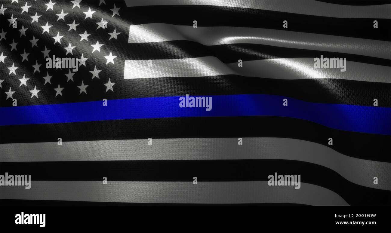 Thin Blue Line Flag, United States of America flag with waving folds ...