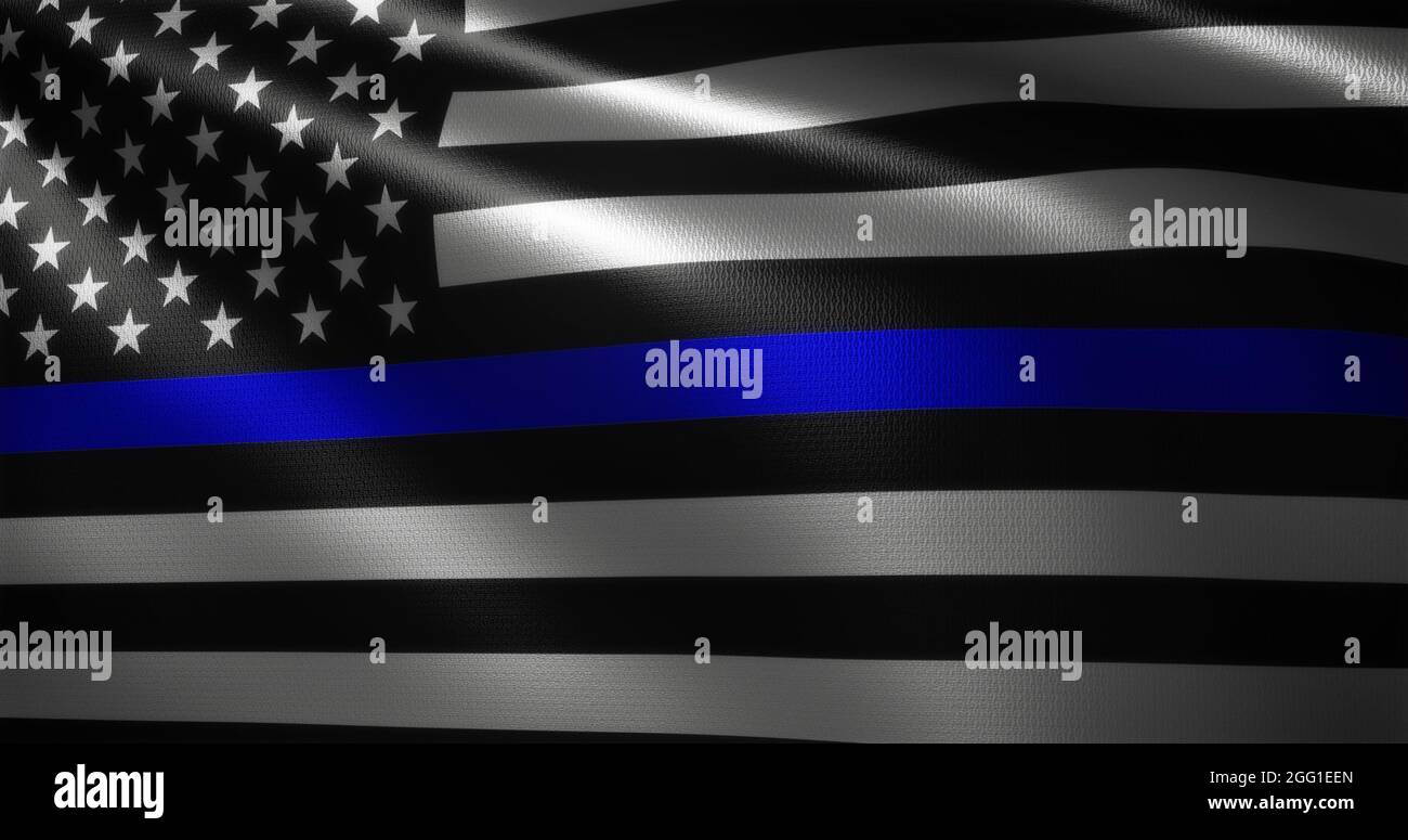 Thin Blue Line Flag, United States of America flag with waving folds ...