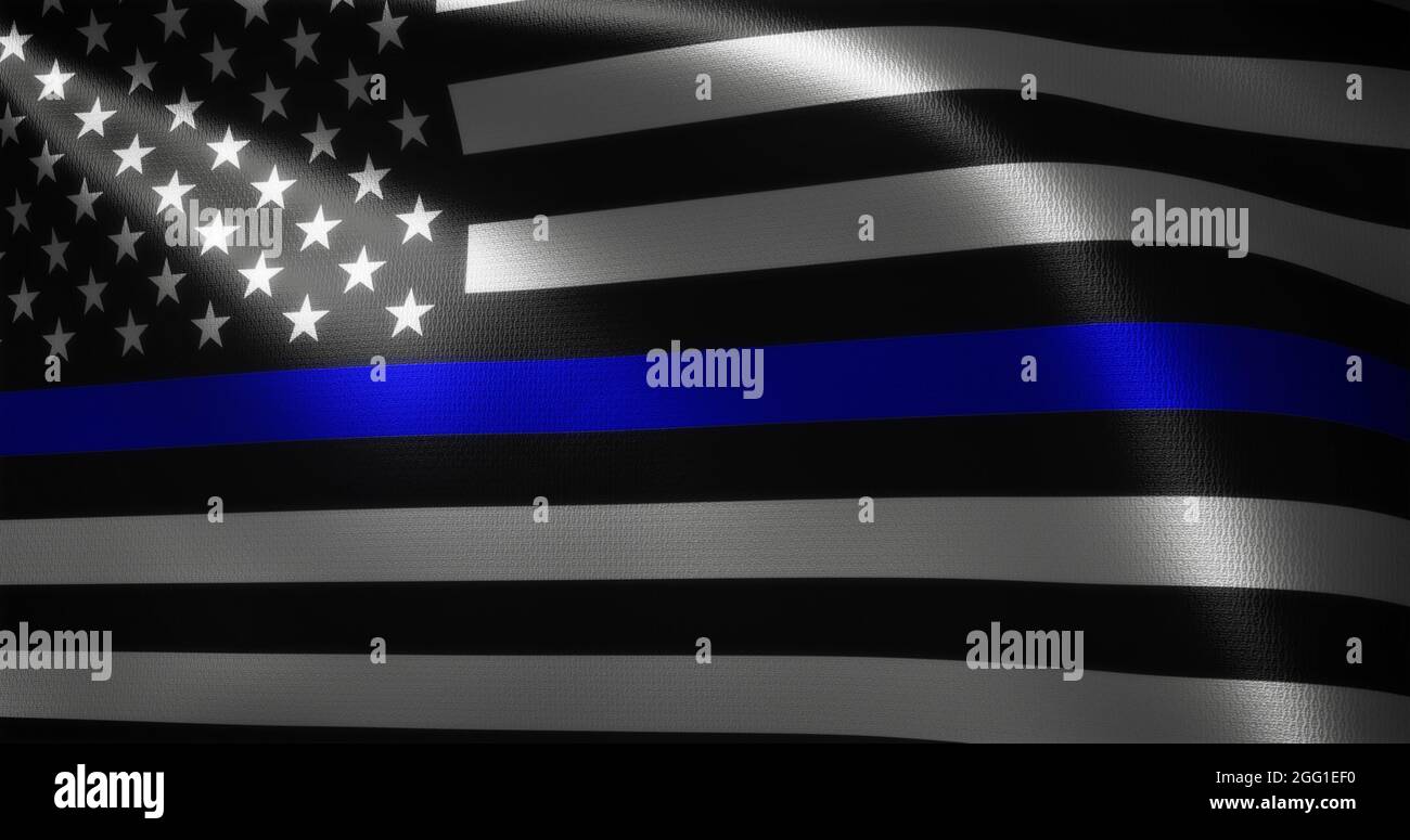 Thin Blue Line Flag, United States of America flag with waving folds ...