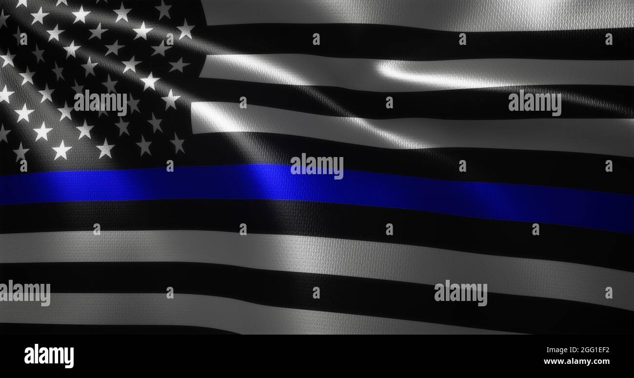 Thin Blue Line Flag, United States of America flag with waving folds ...