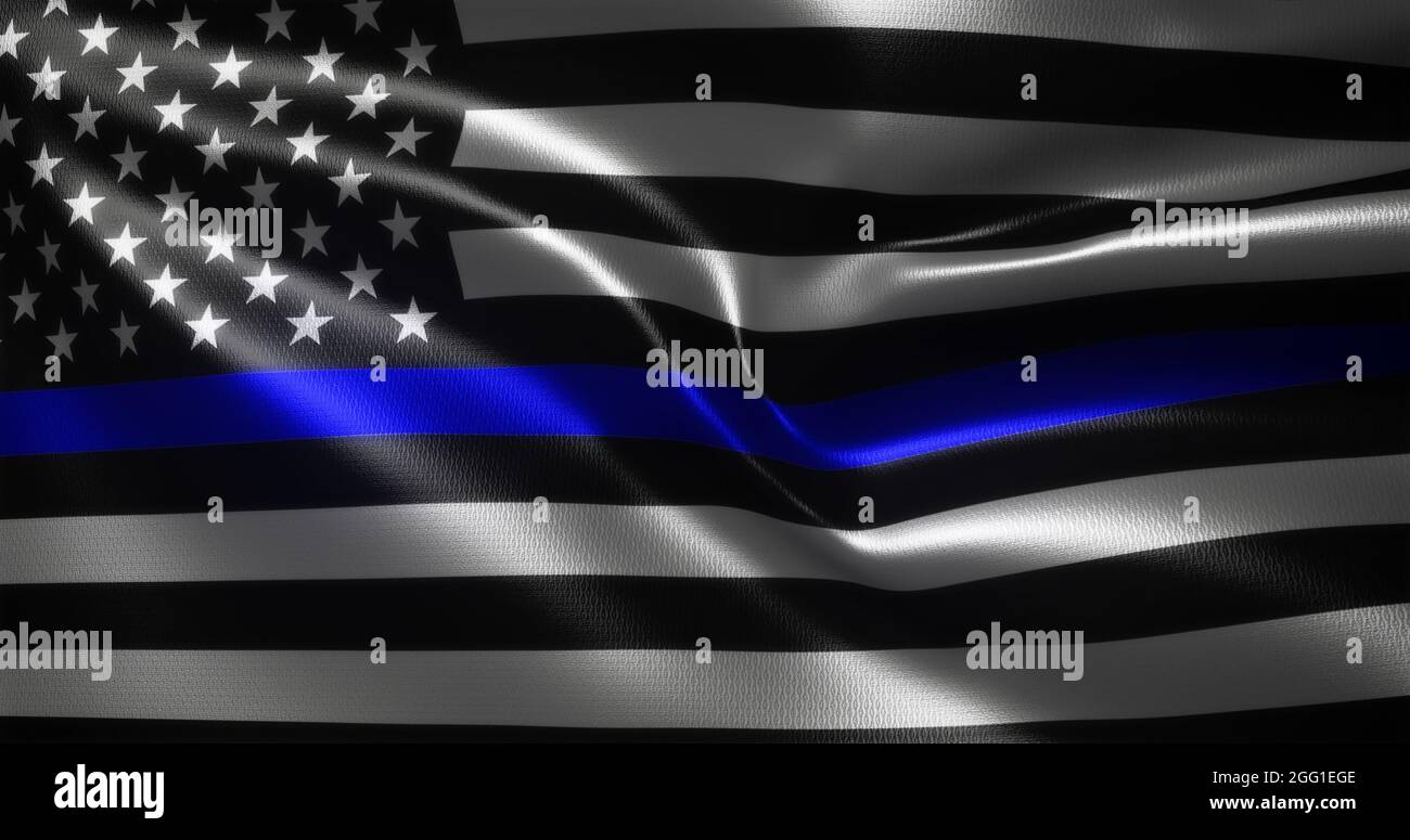 Thin Blue Line Flag, United States of America flag with waving folds ...