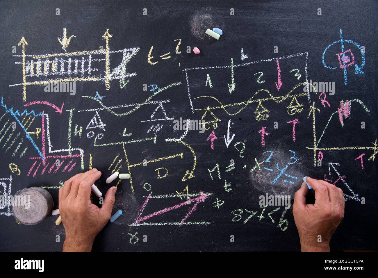 Representation of mathematical formulas on the blackboard with chalk ...