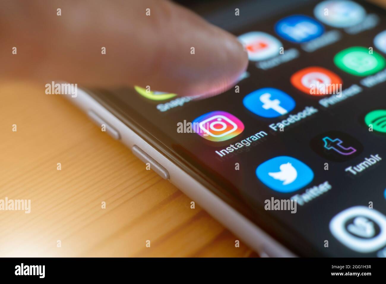 Social Media Network. Phone screen showing social media apps. Marketing ...