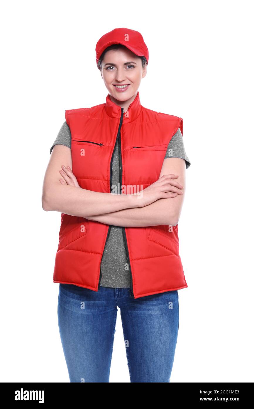 Long-haul truck driver on white background Stock Photo - Alamy