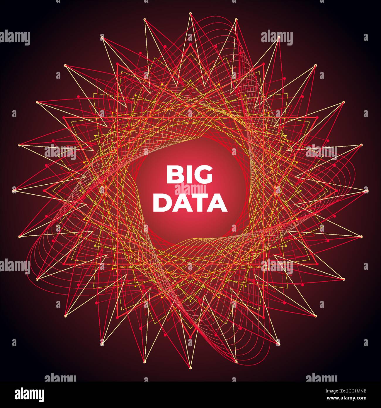 Big data visualization background. Red colorful circle graph. Connected ...