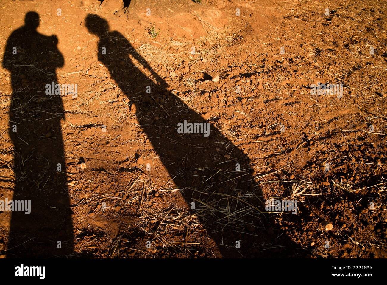 Shades produced by a photographer and a model projected on the ground ...