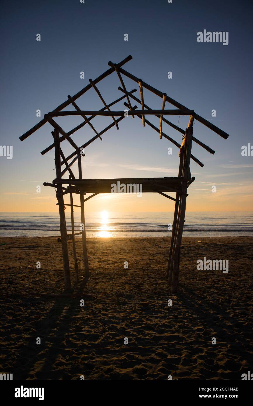 The elementary structure of a hut built by the sea Stock Photo - Alamy