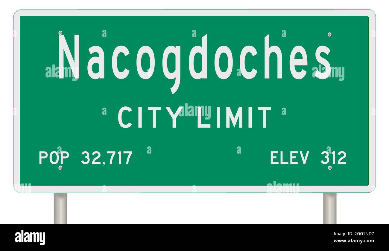 Rendering of a green Texas highway sign with city information Stock ...