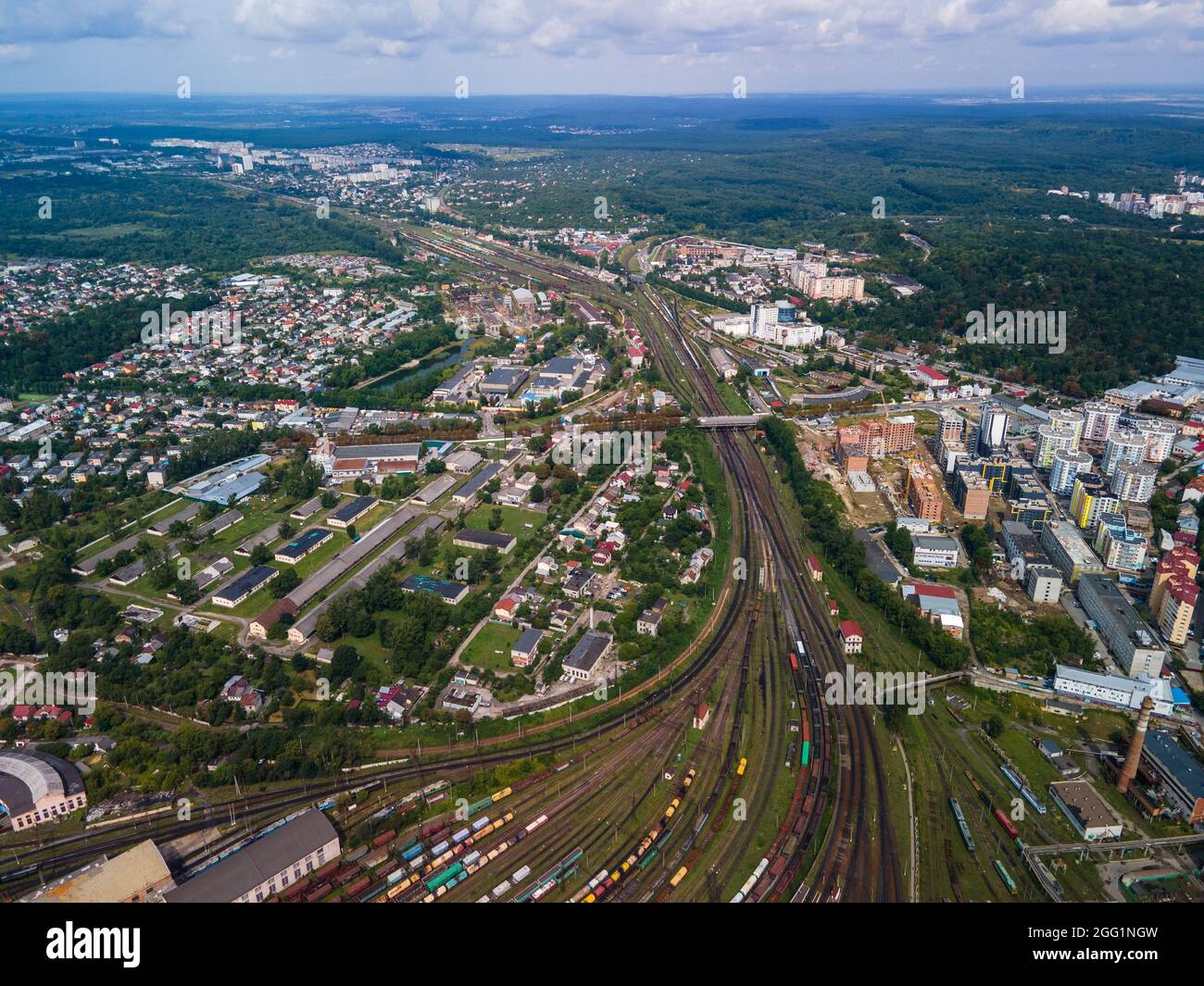 aerial view of railroad hub city urban Stock Photo - Alamy