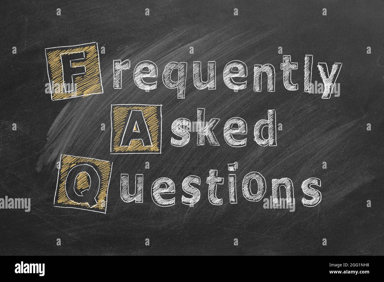 FAQ. Frequently Asked Questions. Lettering on chalkboard Stock Photo ...
